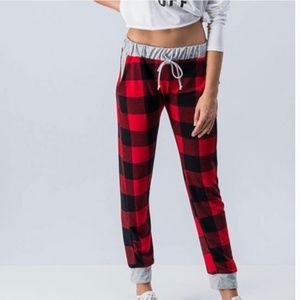 Pants & Jumpsuits | Plaid Print Joggers Jogging Pants Pockets Red ...
